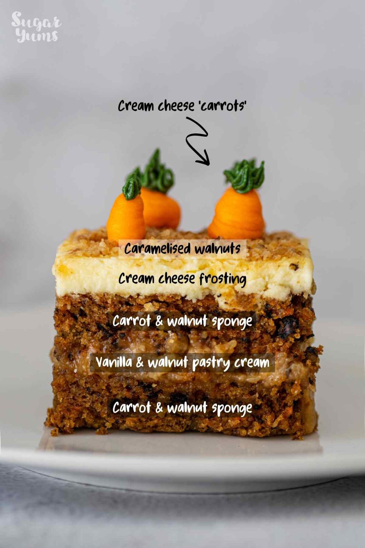 Double Layer Carrot Cake with Caramelised Walnuts - SugarYums