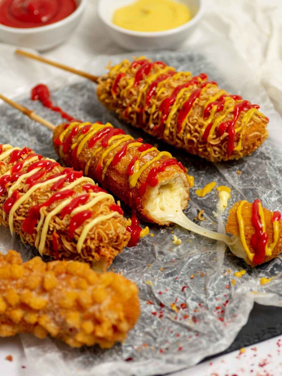 Cheesy Korean Corn Dogs 3 Ways: Panko, Potato & Ramen (핫도그) - SugarYums