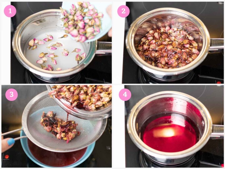 Homemade Rose Simple Syrup made with real roses