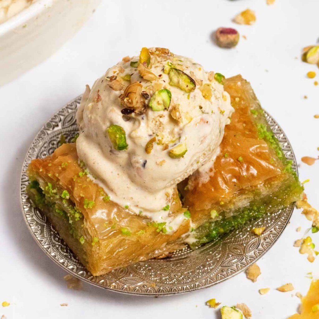 Homemade Baklava Ice Cream with Pistachio and Walnuts - SugarYums