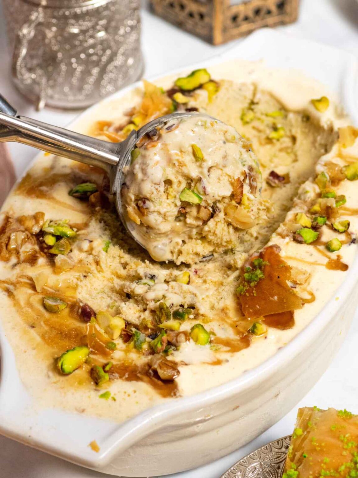 Homemade Baklava Ice Cream with Pistachio and Walnuts - SugarYums