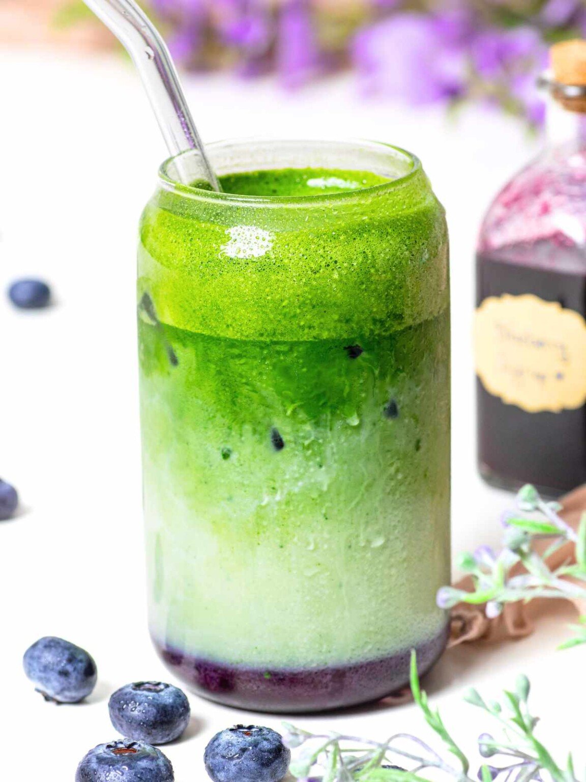 Iced Blueberry Matcha Latte With Homemade Syrup - SugarYums